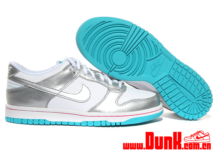 Nike Dunk Low GS - White/Metallic Silver-Bright Turquoise-Laser Pink