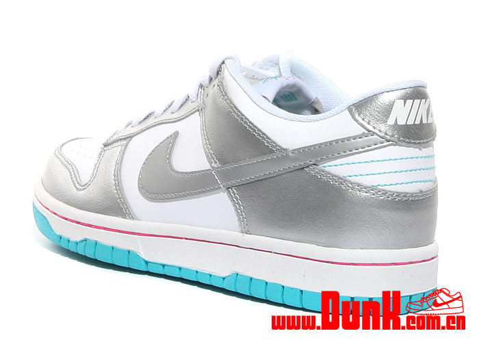 Nike Dunk Low GS – White/Metallic Silver-Bright Turquoise-Laser Pink ...